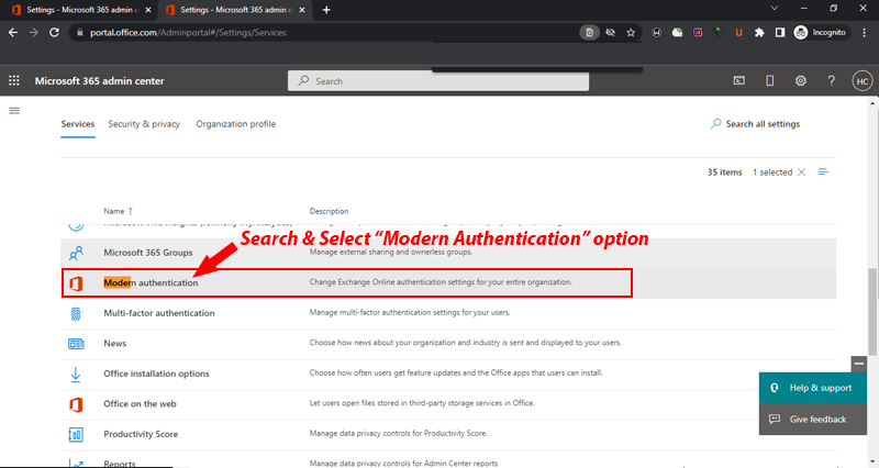 Microsoft Office 365 account settings for third party apps login